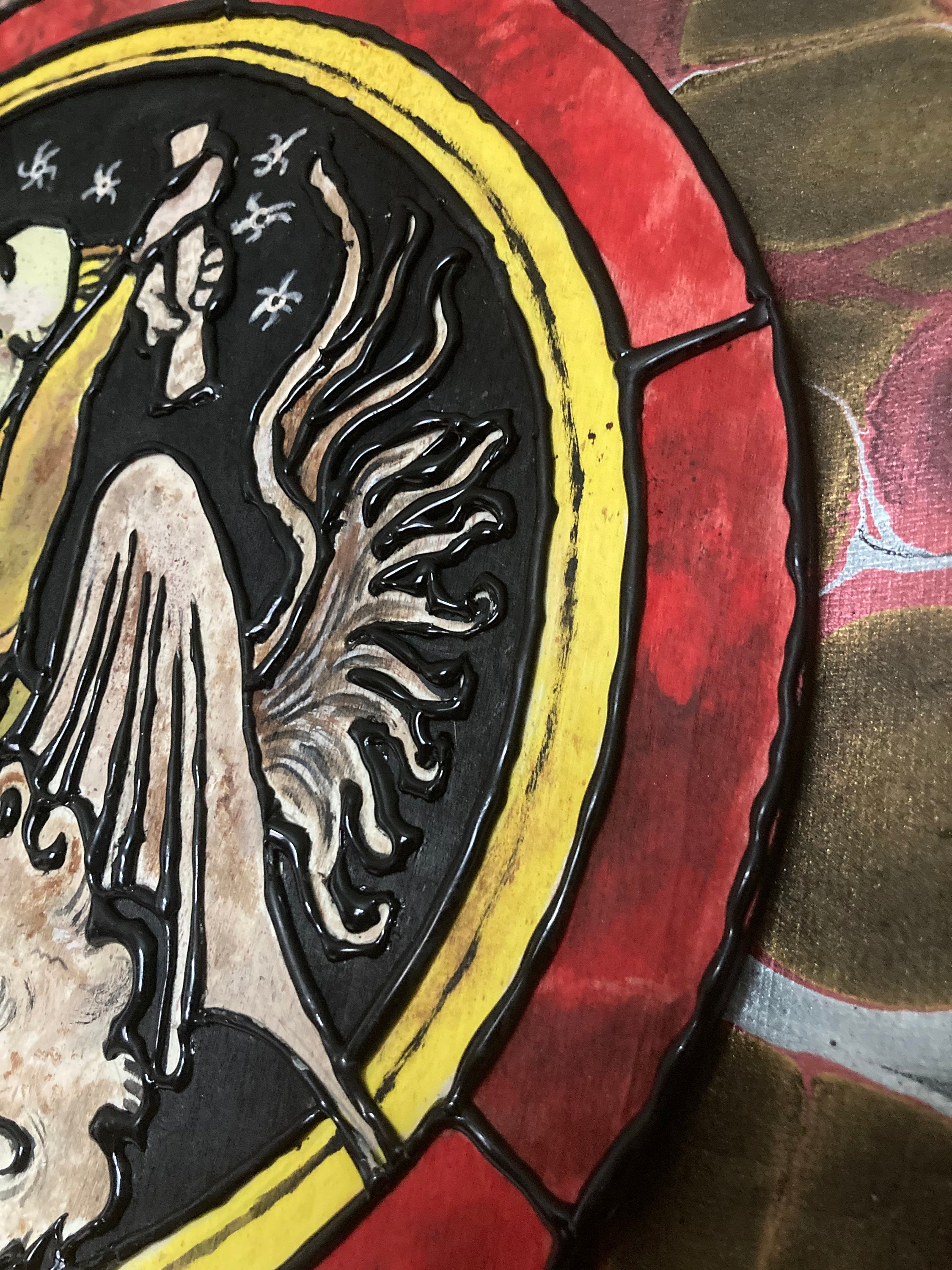 12" Diameter Hand-painted Medieval Grotesque “stained Glass” Roundel - Etsy