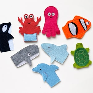 Felt Finger Puppets - Marine Animals (octopus, Shark, Turtle, Dolphin ...