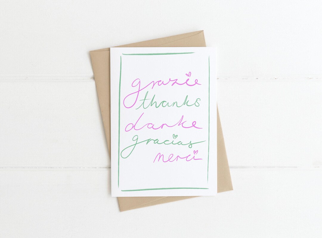 Multiple Language Thank You Card, Merci Thank You Card, Italian, German ...