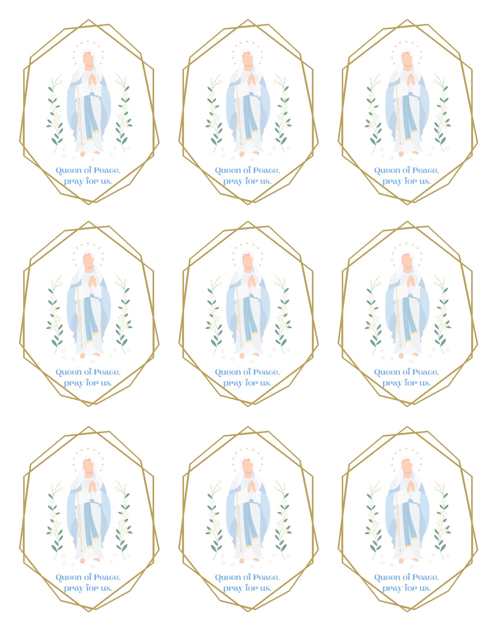 Catholic Printable Sticker Sheet Blessed Mother Stickers - Etsy