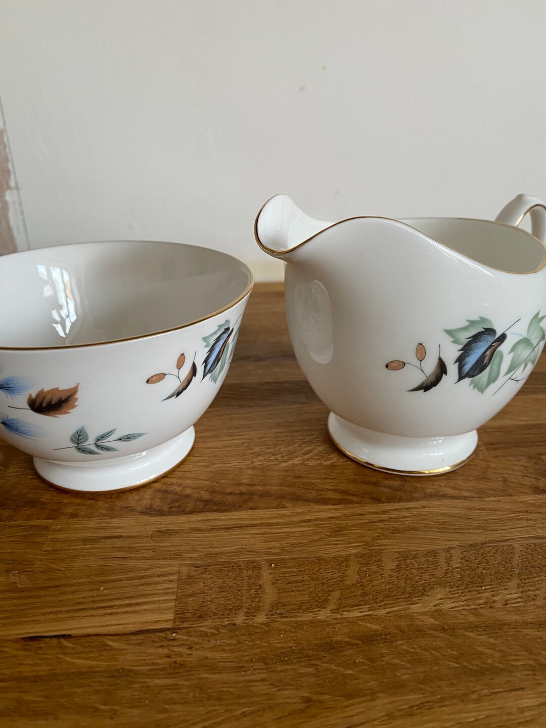 Colclough Vintage Linden Blue Leaves Milk Jug Creamer Sugar Bowl ...