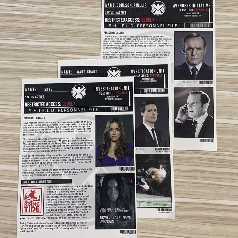 Agents File S.H.I.E.L.D. Secret File With ID Cards Paper Props - Etsy ...