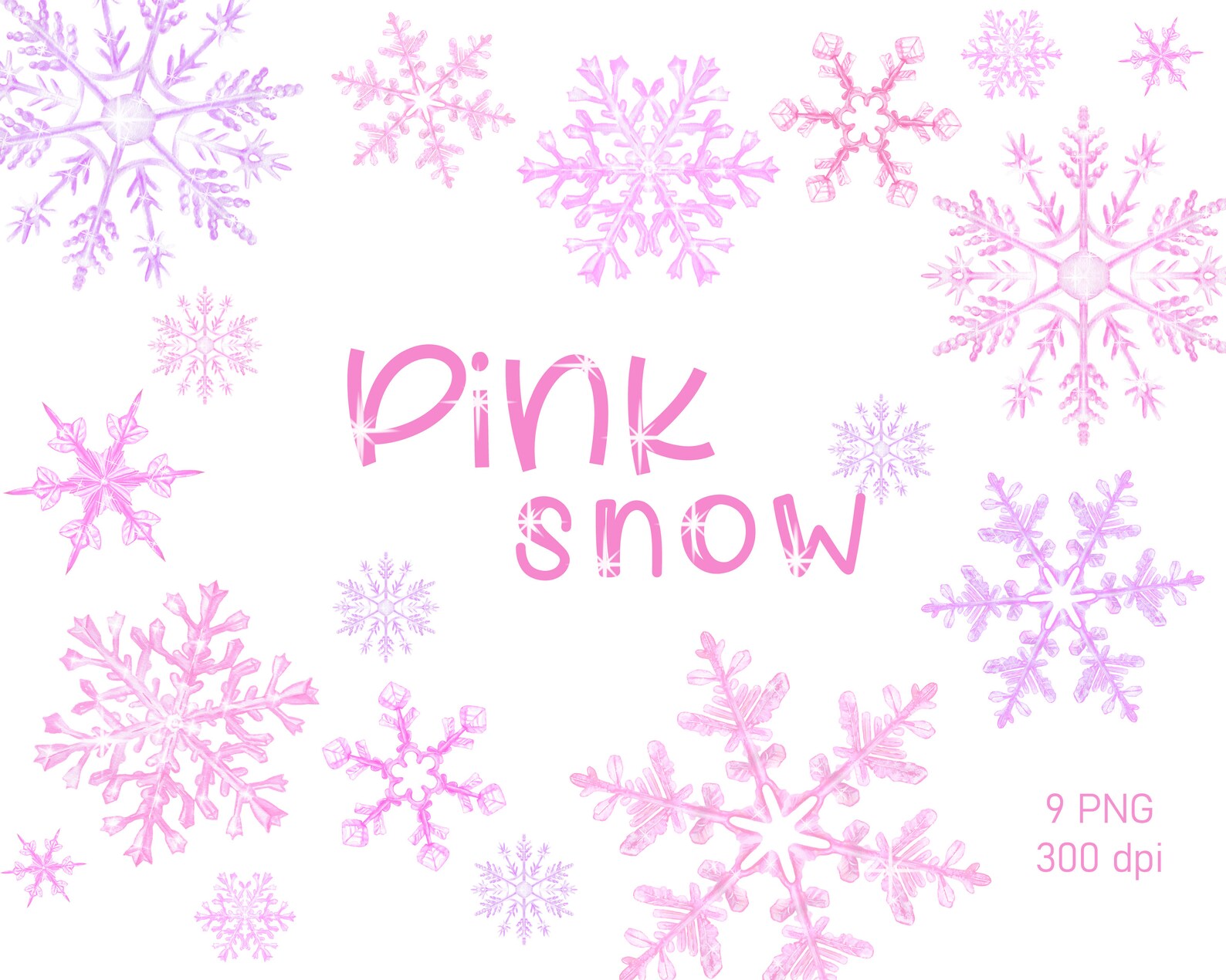 Snowflake Clipart, Winter Clipart, Pink, Christmas, Watercolor Clipart ...
