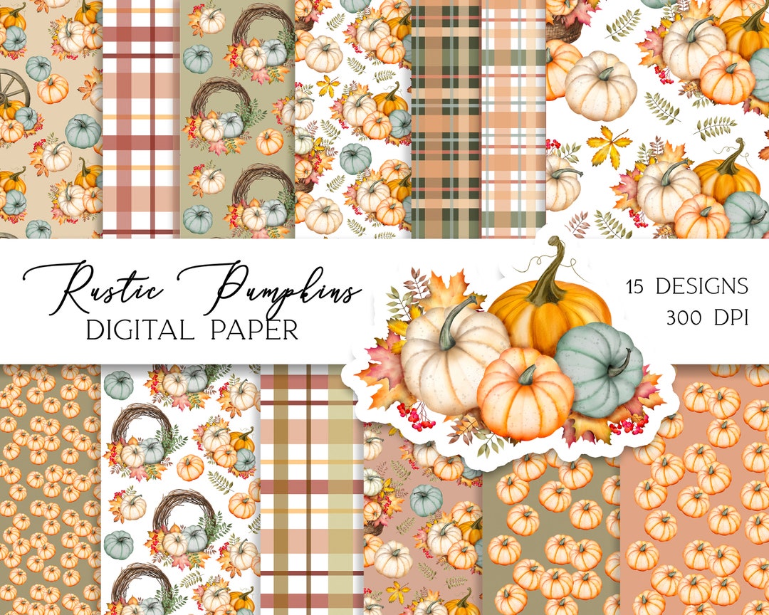 Thanksgiving Fall Digital Paper, Rustic Pumpkin Seamless Pattern ...