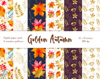 Golden Thanksgiving Digital Paper Seamless Autumn Patterns - Etsy