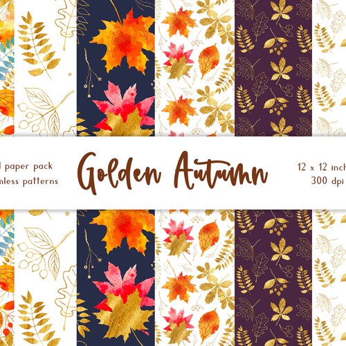Golden Thanksgiving Digital Paper Seamless Autumn Patterns - Etsy