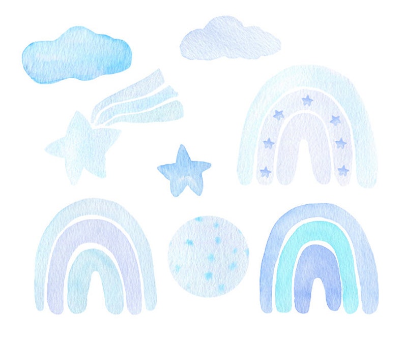 Blue Rainbow Clipart, Watercolor Rainbow Clipart, Watercolor Clipart ...