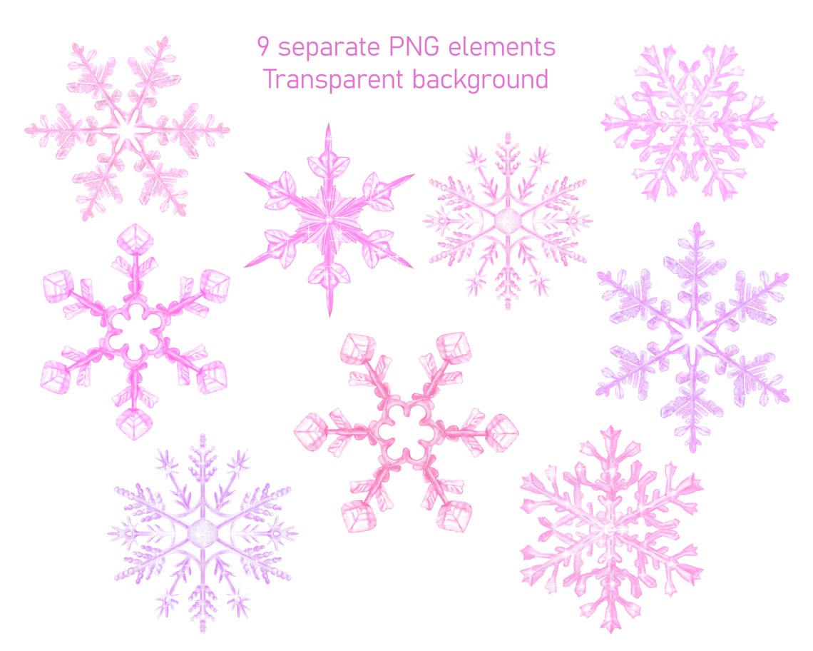 Snowflake Clipart, Winter Clipart, Pink, Christmas, Watercolor Clipart ...
