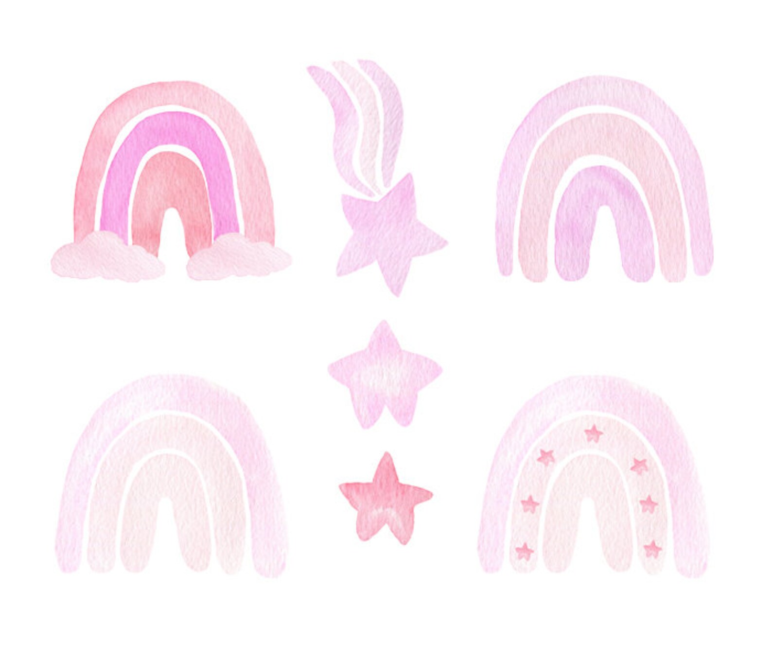 Pink Rainbow Clipart, Watercolor Clipart, Rainbow Clipart, Planets ...