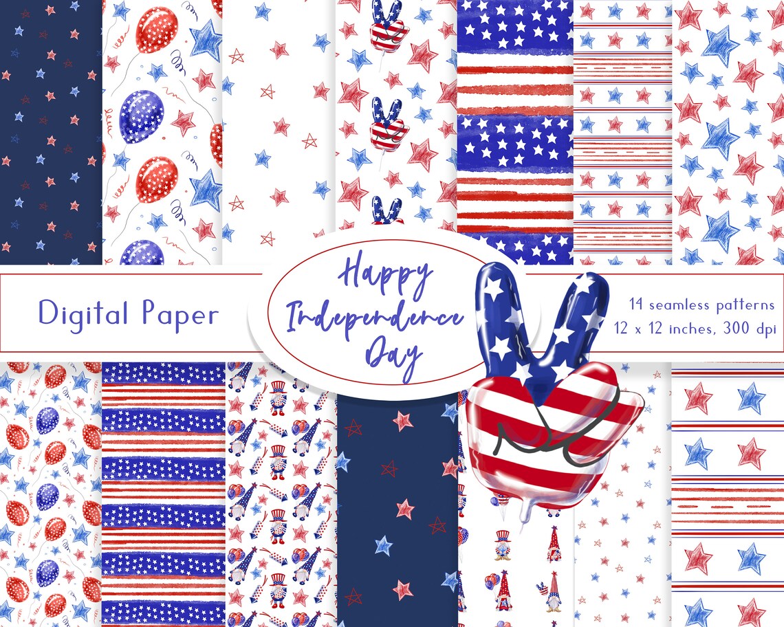 Independence Day Digital Paper, 4th of July Digital Paper, Seamless ...