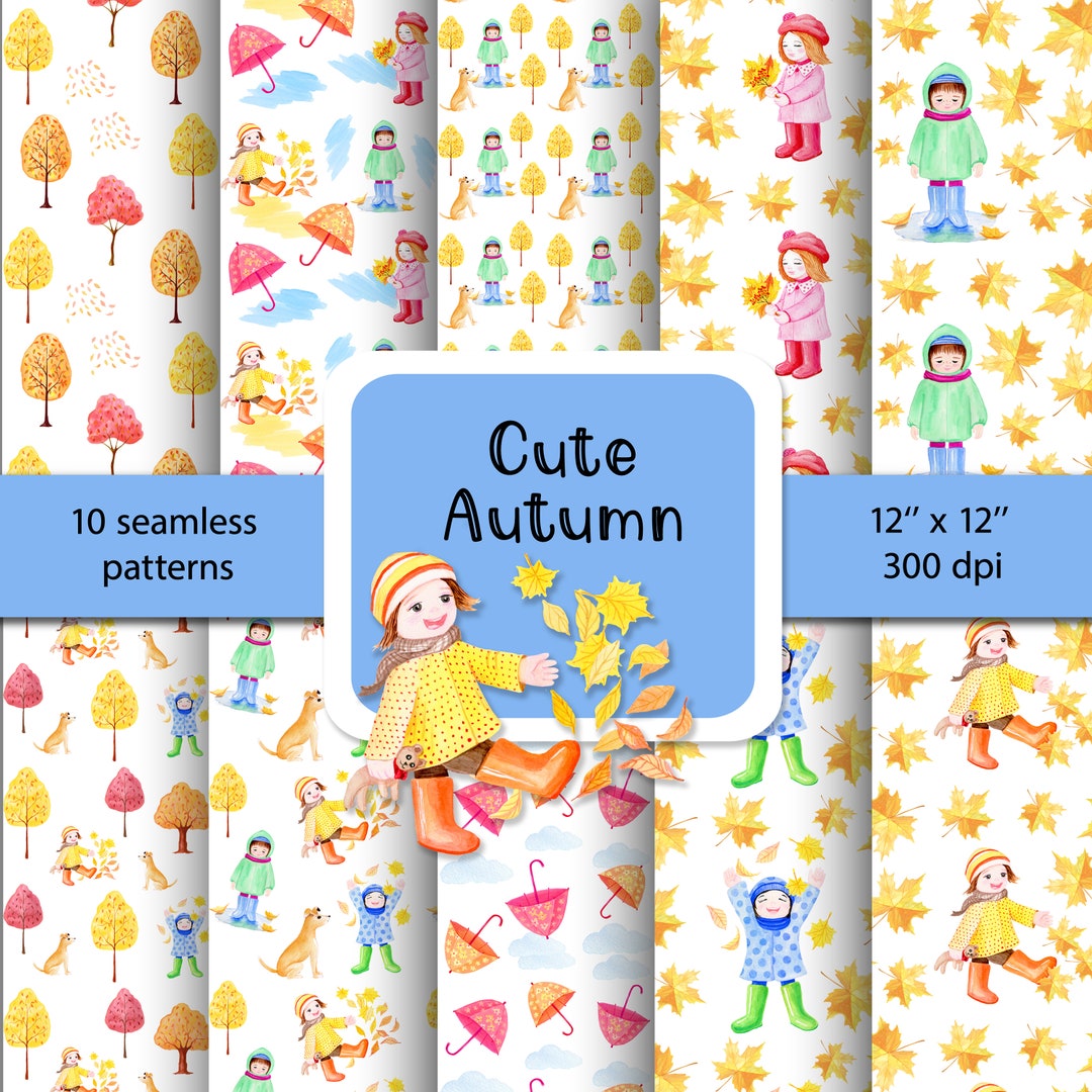 Fall Kids Digital Paper Autumn Digital Paper Kids Scrapbook - Etsy