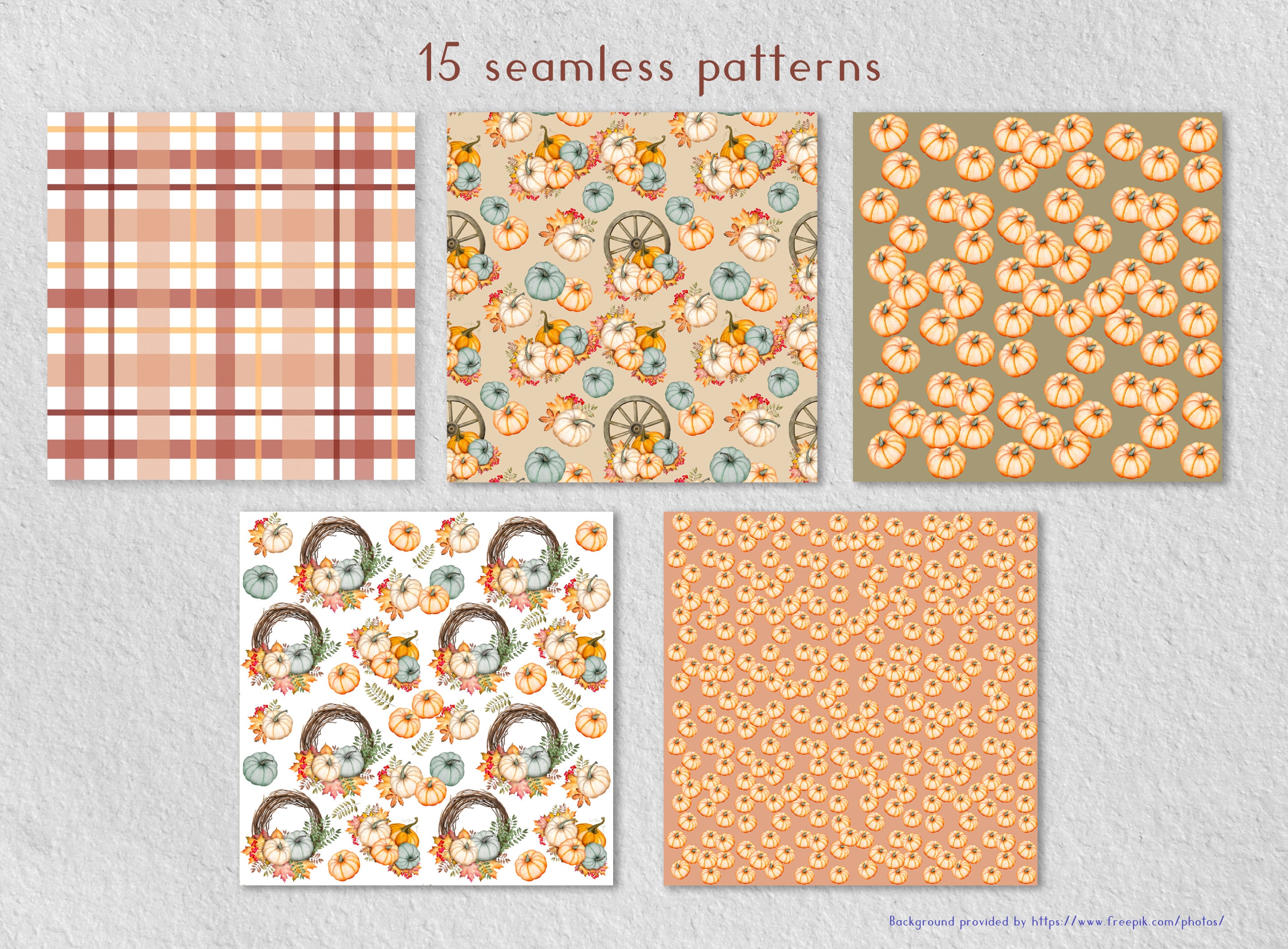 Thanksgiving Fall Digital Paper, Rustic Pumpkin Seamless Pattern ...