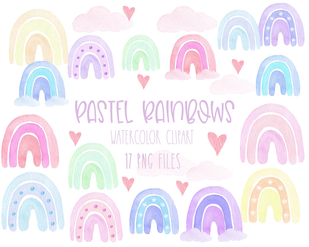 Pastel Rainbow Clipart, Watercolor Clipart, Rainbow Watercolor Clipart ...