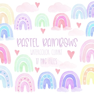 Pastel Rainbow Clipart, Watercolor Clipart, Rainbow Watercolor Clipart ...