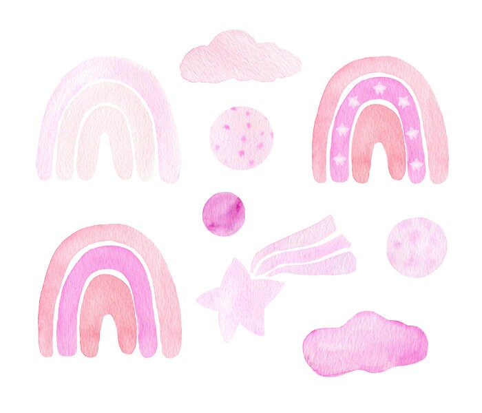 Pink Rainbow Clipart, Watercolor Clipart, Rainbow Clipart, Planets ...