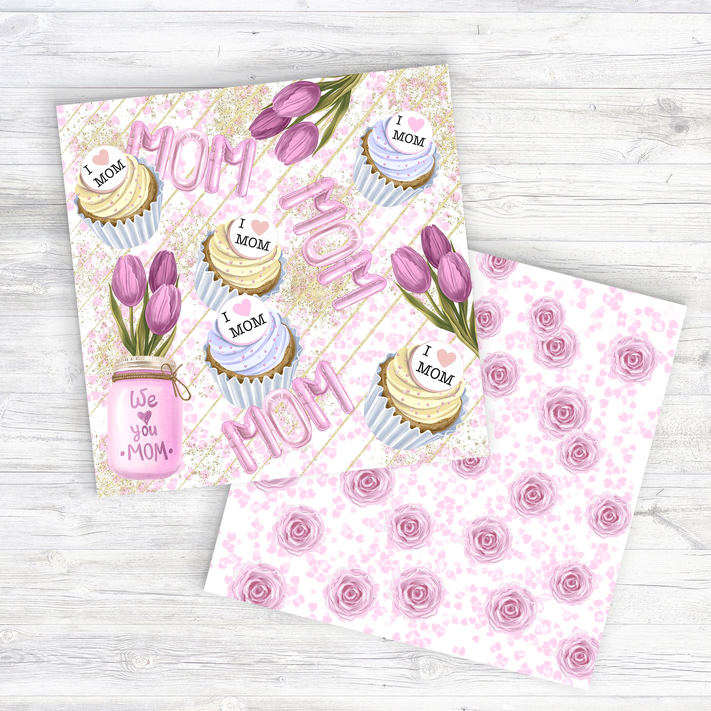 Mothers Day Digital Paper, Mothers Day Gifts Digital Paper, Cup Cakes ...
