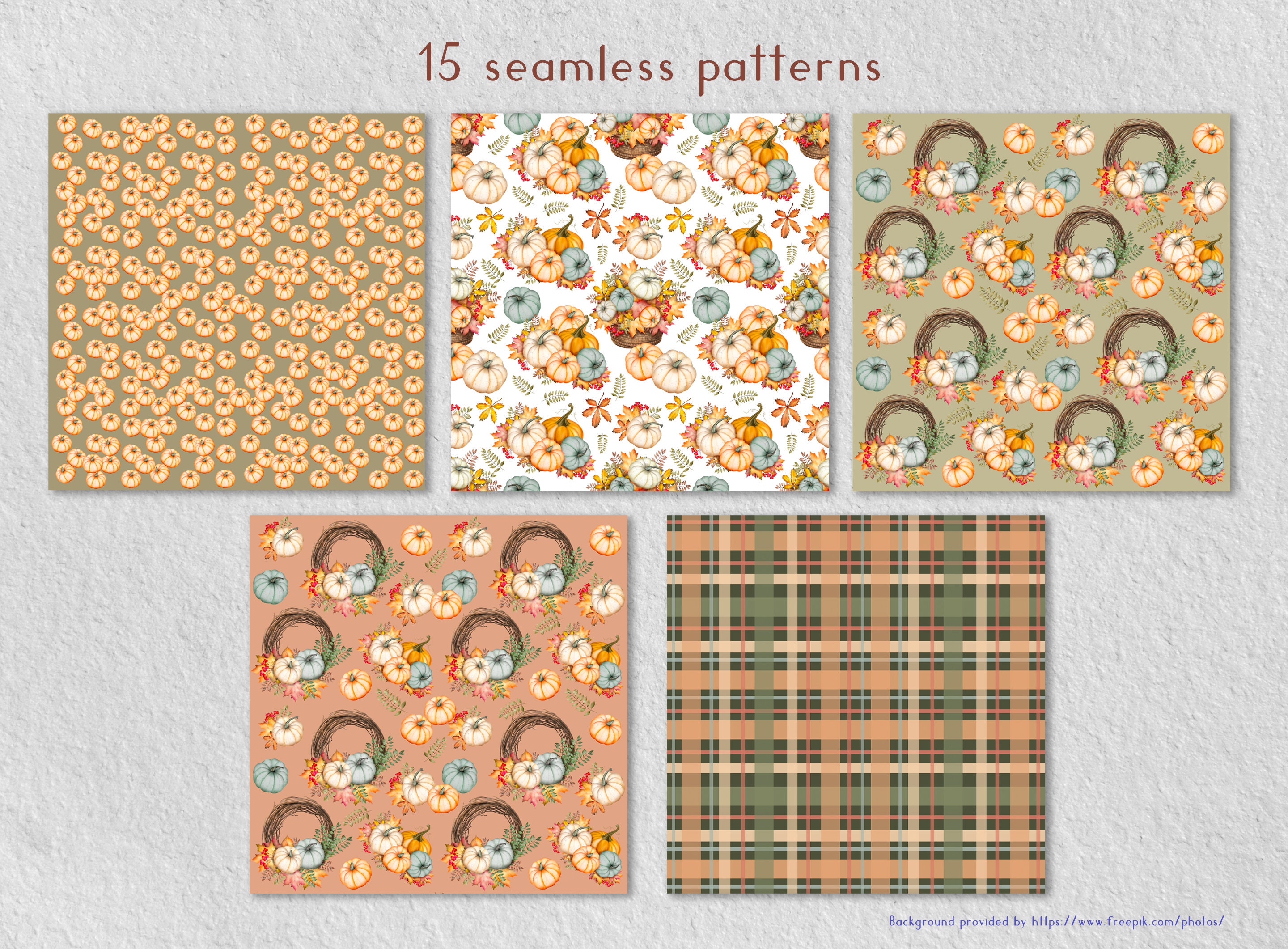 Thanksgiving Fall Digital Paper, Rustic Pumpkin Seamless Pattern ...