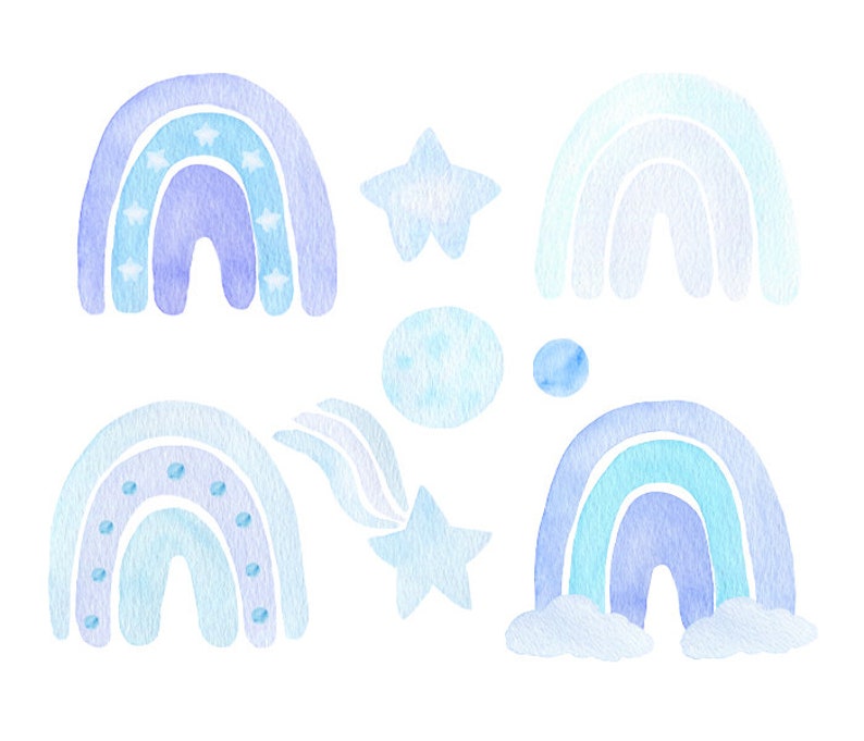 Blue Rainbow Clipart, Watercolor Rainbow Clipart, Watercolor Clipart ...