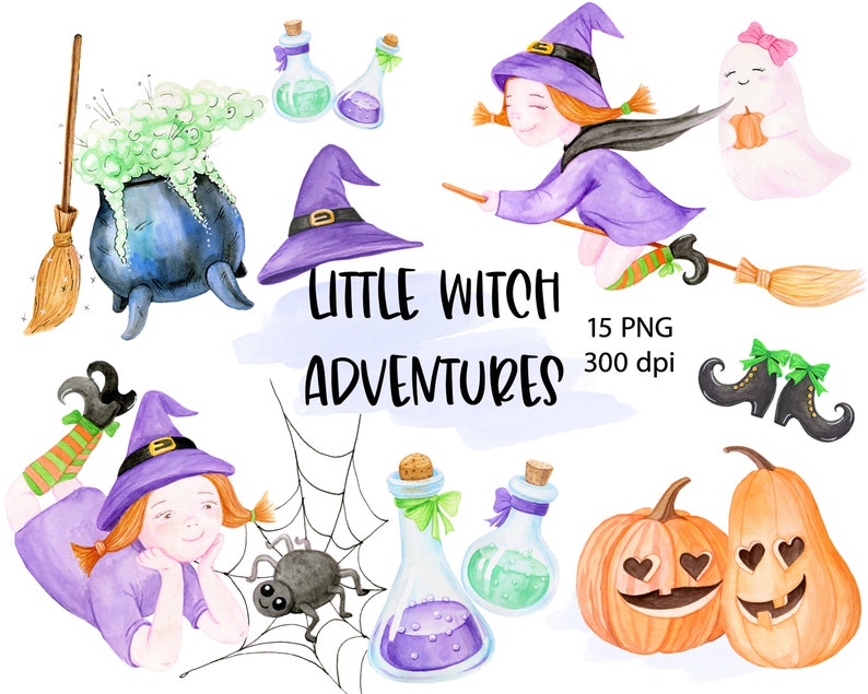 Halloween Clipart Cute Watercolor Clipart Halloween Clipart - Etsy