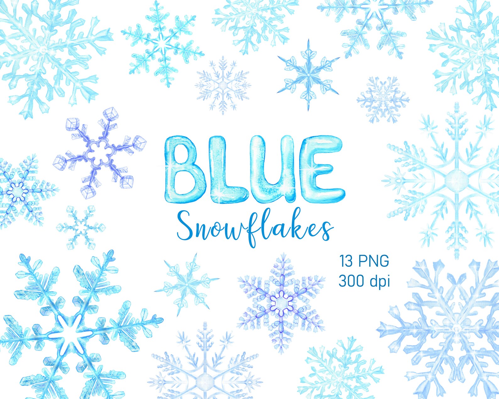Winter Clipart, Snowflake Clipart, Christmas Clipart, PNG, Watercolor ...