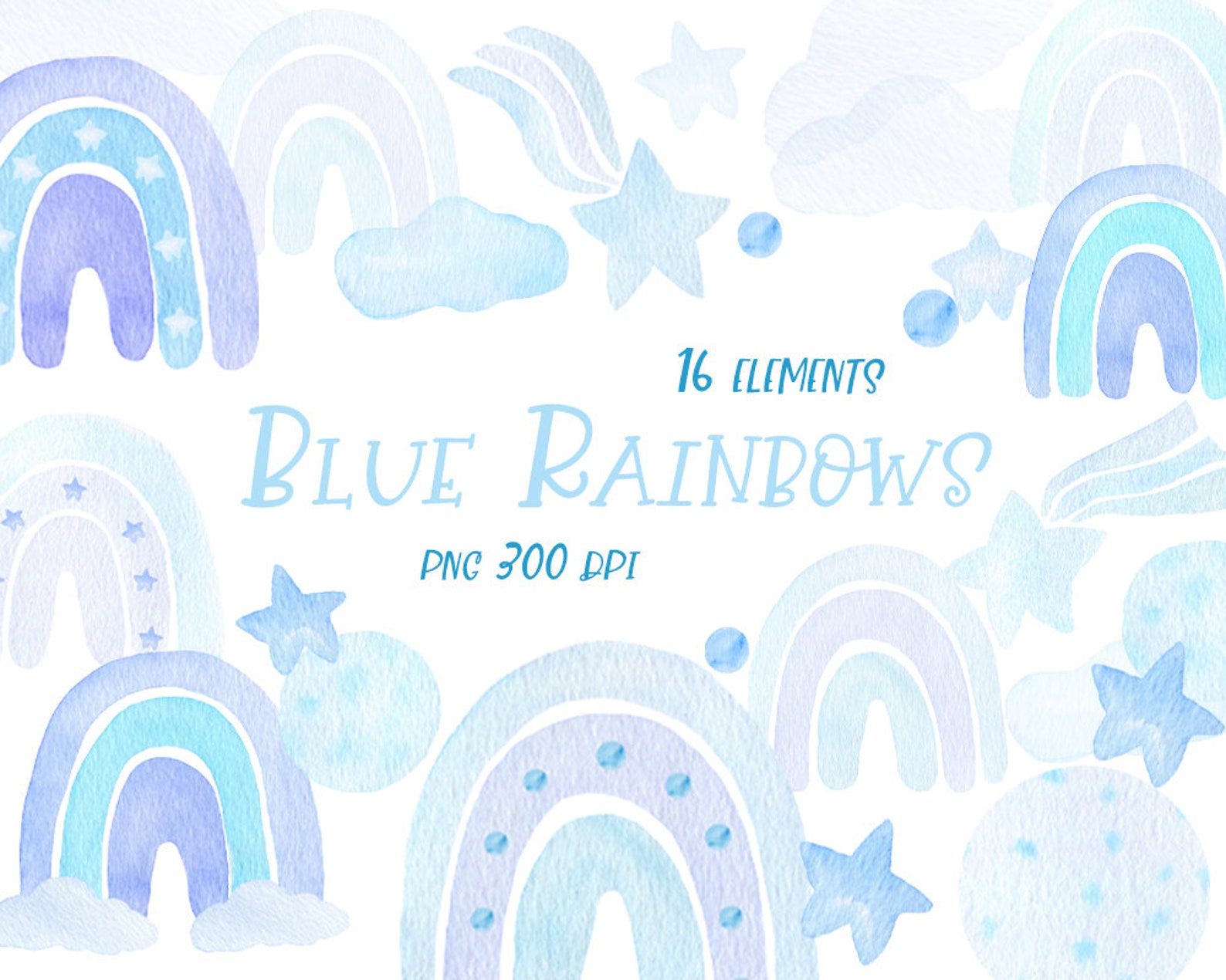 Blue Rainbow Clipart Watercolor Rainbow Clipart Watercolor - Etsy