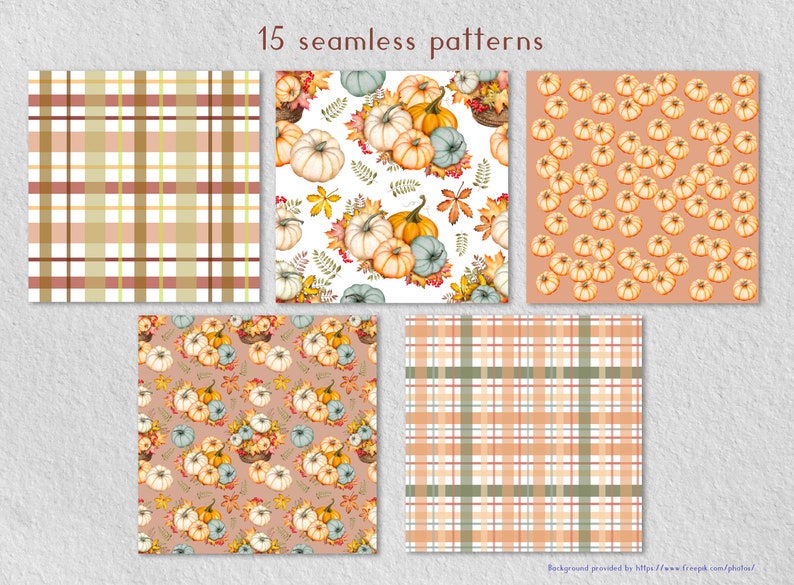 Thanksgiving Fall Digital Paper, Rustic Pumpkin Seamless Pattern ...