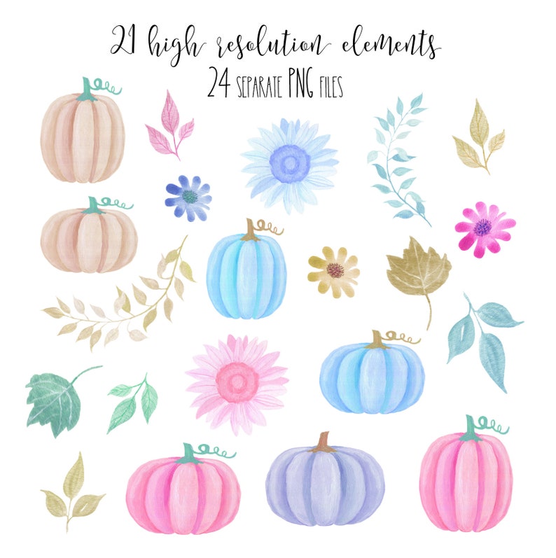 Thanksgiving Clipart, Pumpkin Clipart PNG, Watercolor Clipart, Autumn ...
