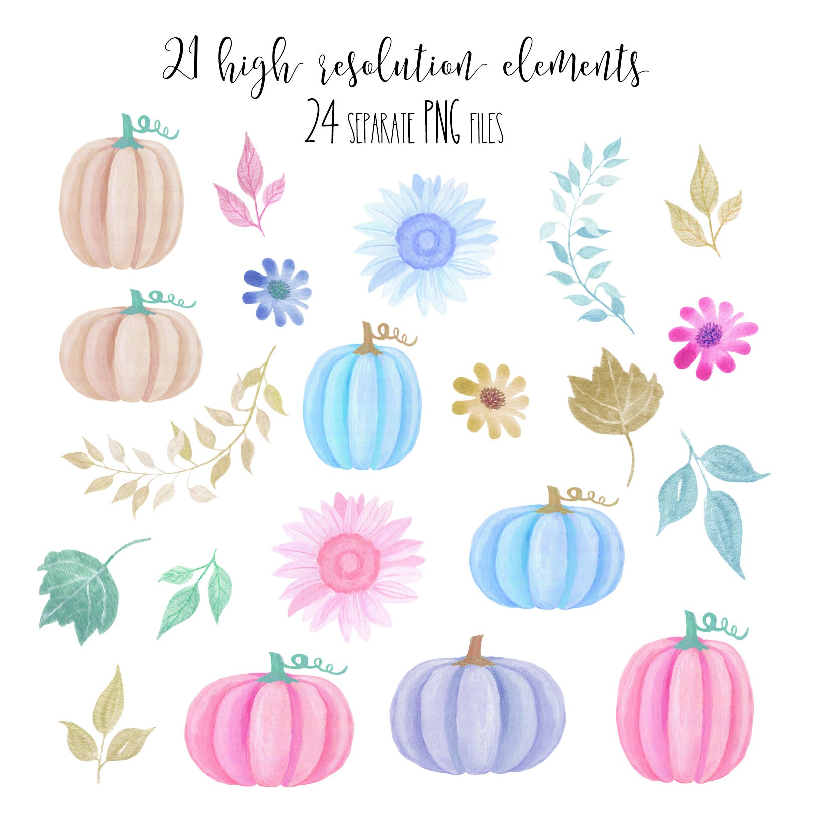 Thanksgiving Clipart, Pumpkin Clipart PNG, Watercolor Clipart, Autumn ...