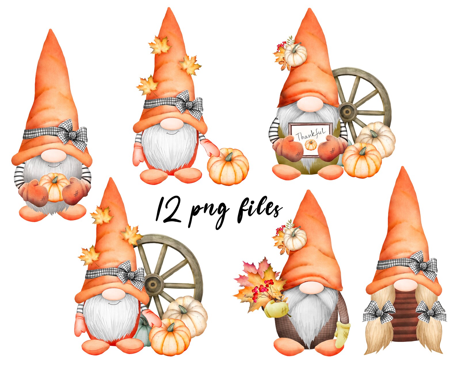 Autumn Gnomes Clipart, Thanksgiving Clipart, Watercolor Clipart, Fall ...