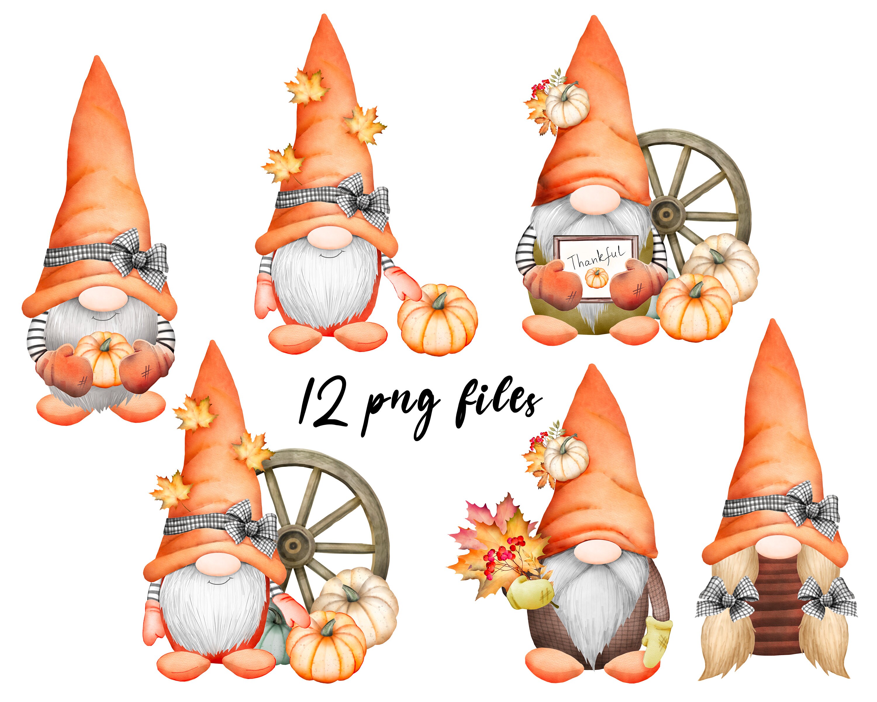 Autumn Gnomes Clipart, Thanksgiving Clipart, Watercolor Clipart, Fall ...