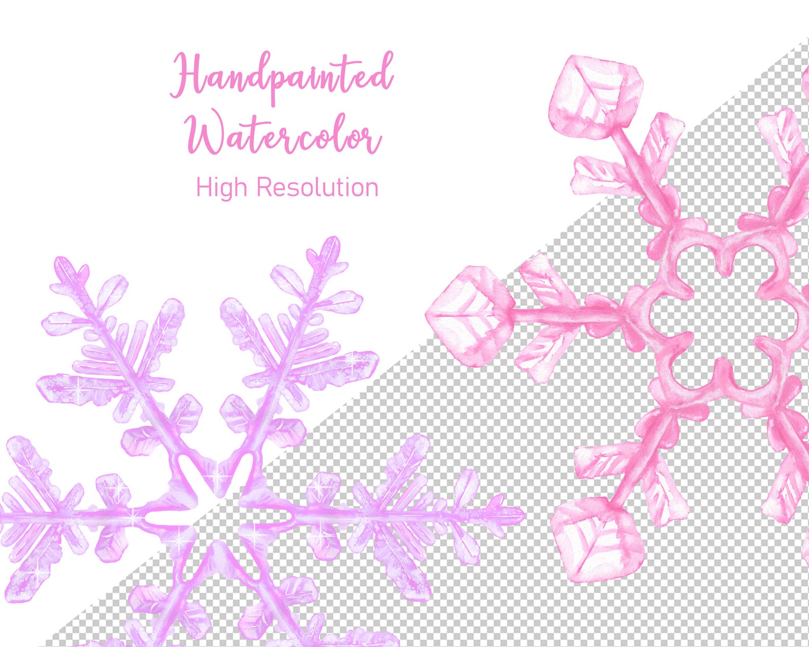 Snowflake Clipart, Winter Clipart, Pink, Christmas, Watercolor Clipart ...