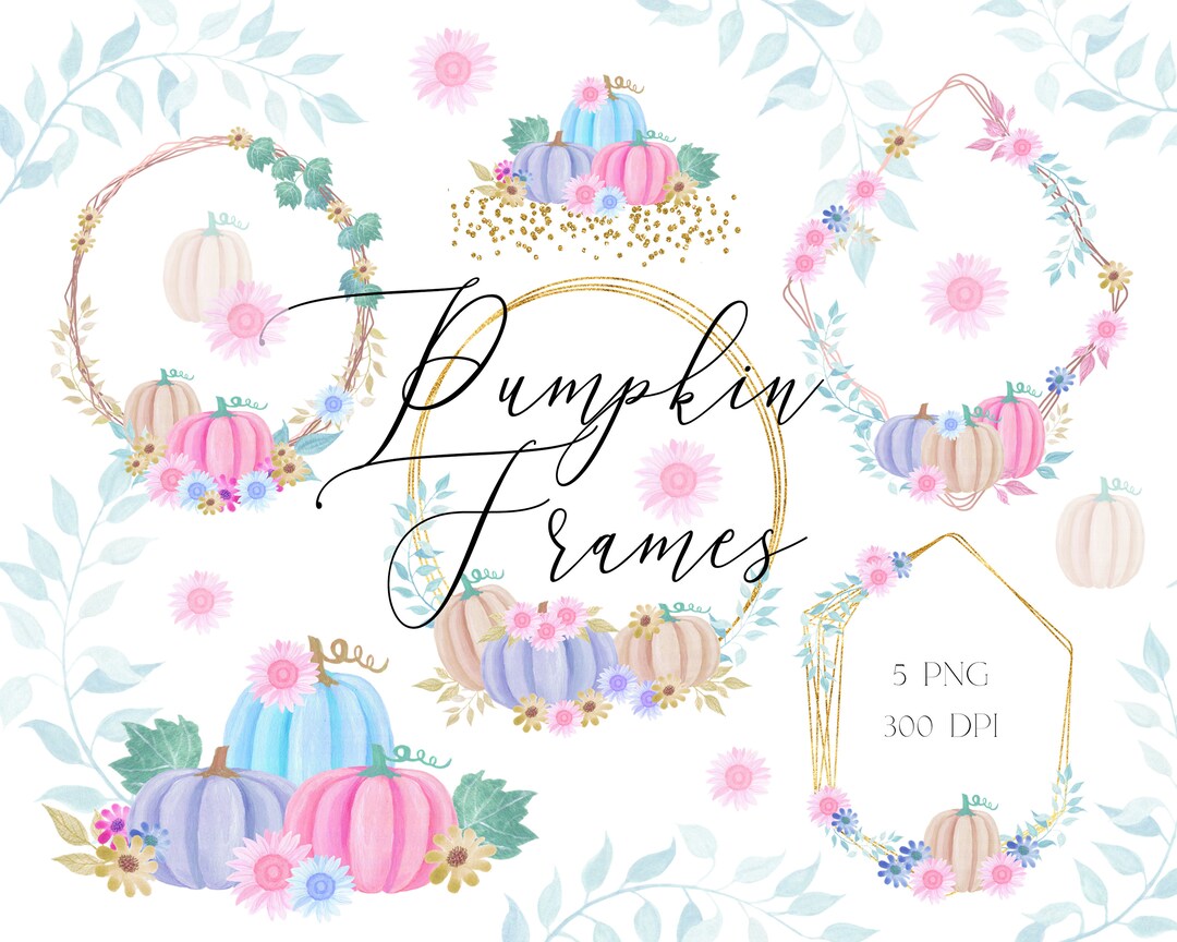 Thanksgiving Clipart, Autumn Pumpkin Clipart, Floral Watercolor Clipart ...