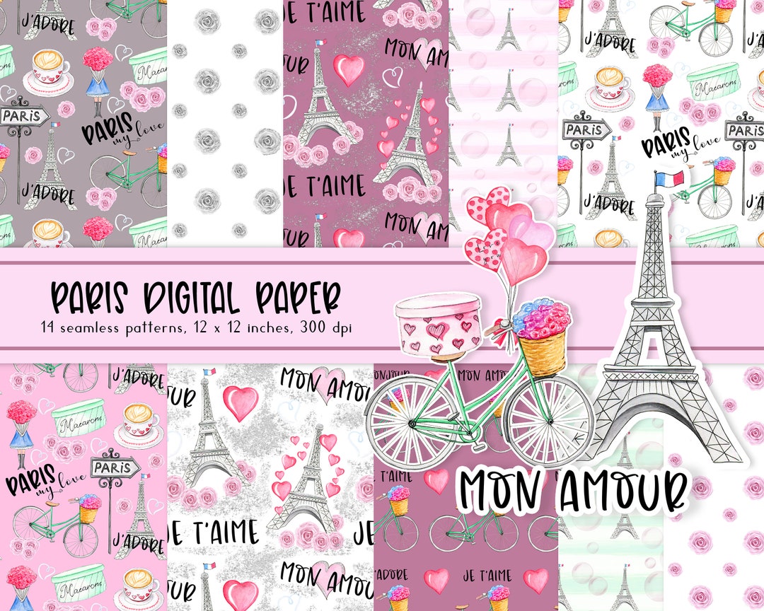 Paris Digital Paper, Paris Clipart, Valentines Day Digital Paper ...