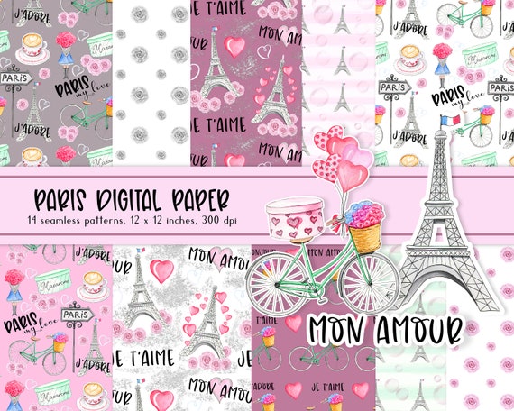 Paris Digital Paper Paris Clipart Valentines Day Digital - Etsy
