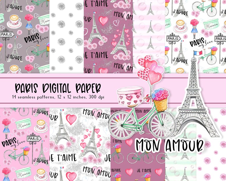 Paris Digital Paper, Paris Clipart, Valentines Day Digital Paper ...