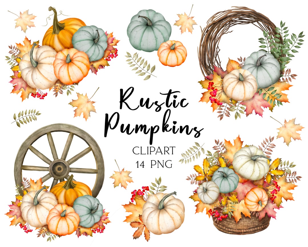 Pumpkin Clipart PNG, Thanksgiving Clipart, Autumn Clipart, Rustic ...