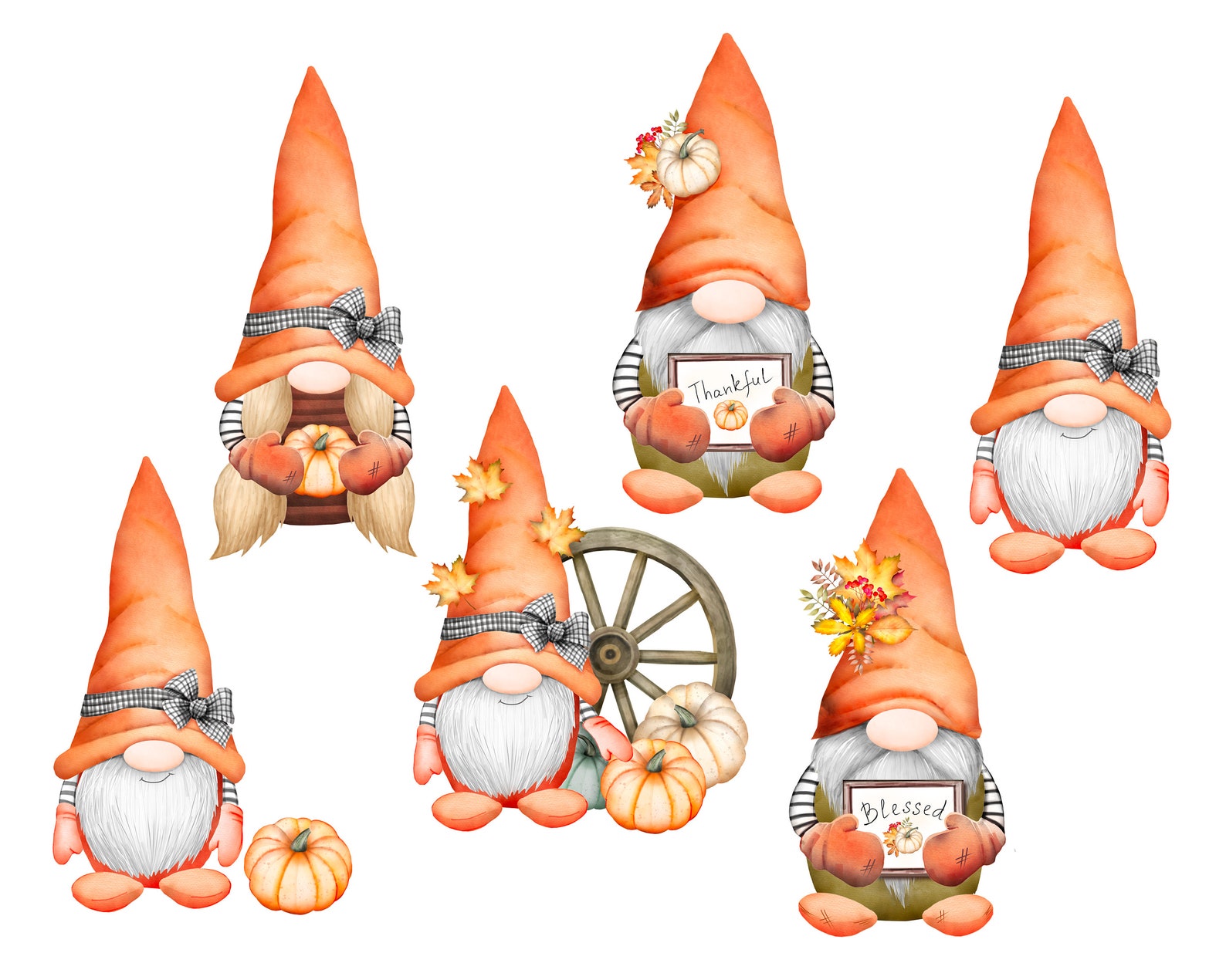 Autumn Gnomes Clipart, Thanksgiving Clipart, Watercolor Clipart, Fall ...