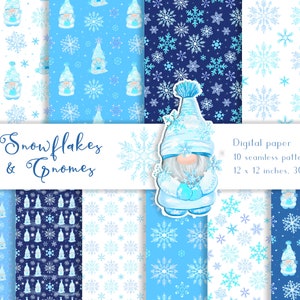 Snowflake Digital Paper, Christmas Digital Paper, Gnomes Patterns ...