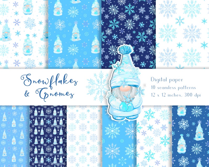 Snowflake Digital Paper, Christmas Digital Paper, Gnomes Patterns ...