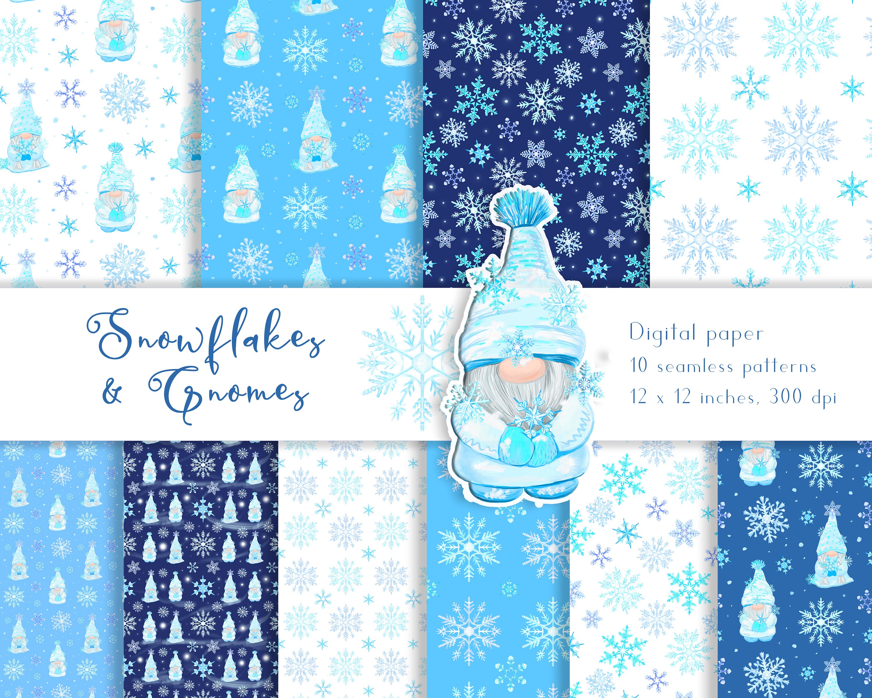 Snowflake Digital Paper, Christmas Digital Paper, Gnomes Patterns ...