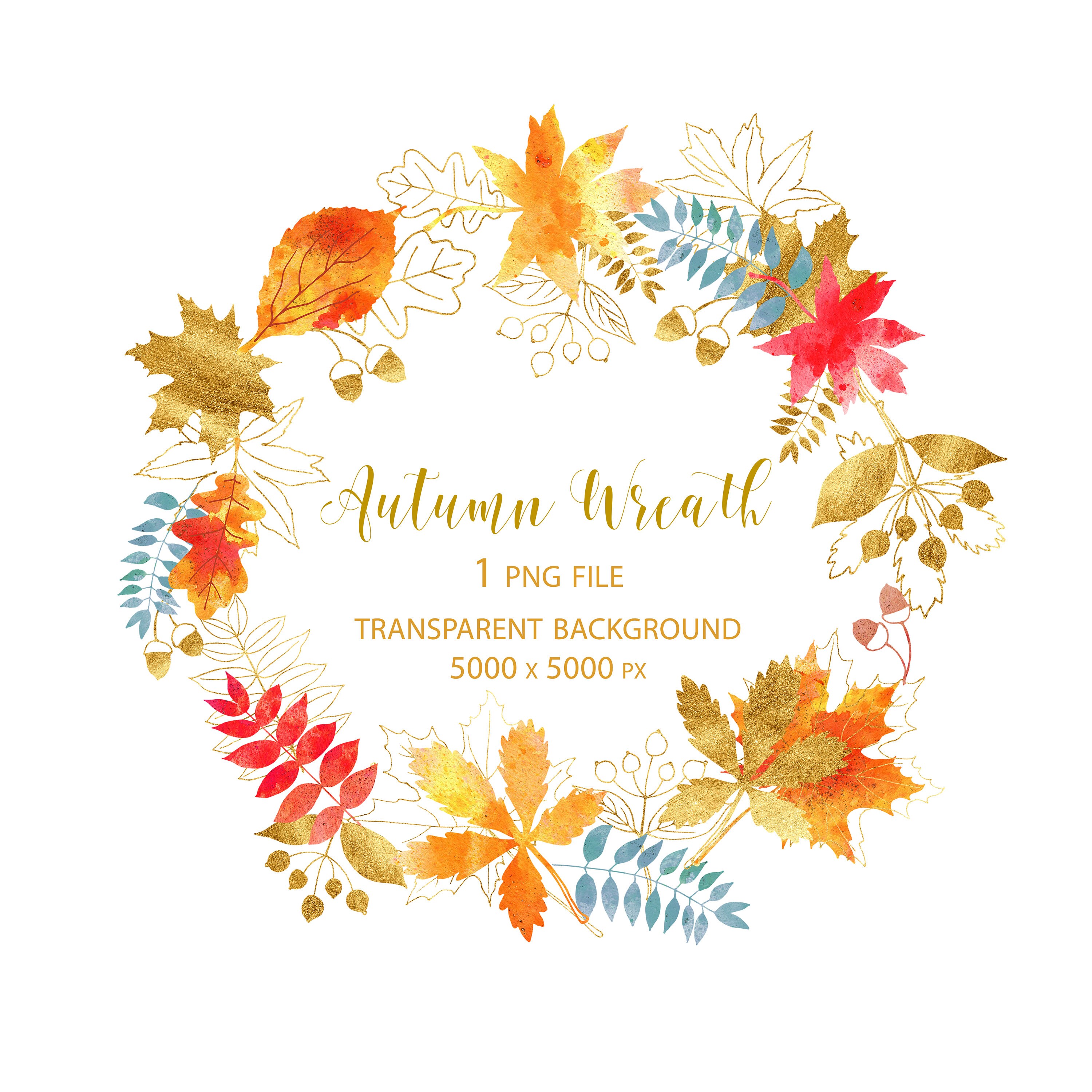 Thanksgiving Clipart, Wreath, Autumn Wreath Clipart, Watercolor Clipart ...