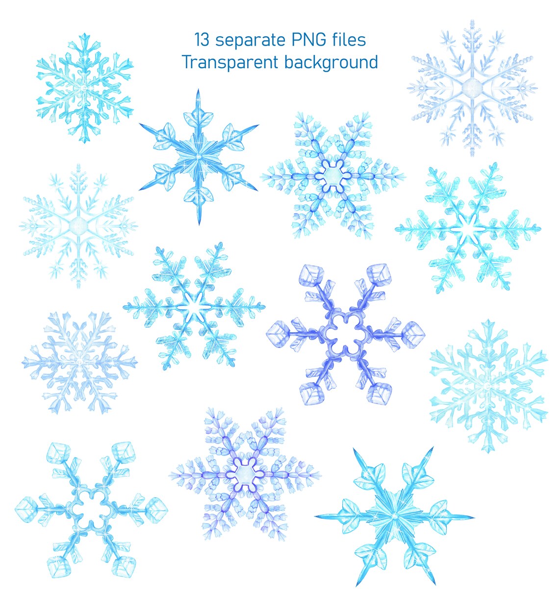 Winter Clipart, Snowflake Clipart, Christmas Clipart, PNG, Watercolor ...