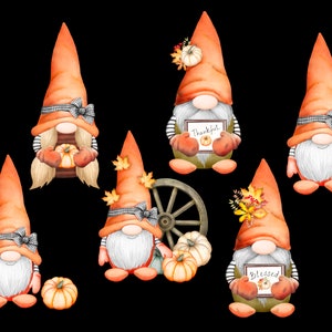 Autumn Gnomes Clipart, Thanksgiving Clipart, Watercolor Clipart, Fall ...