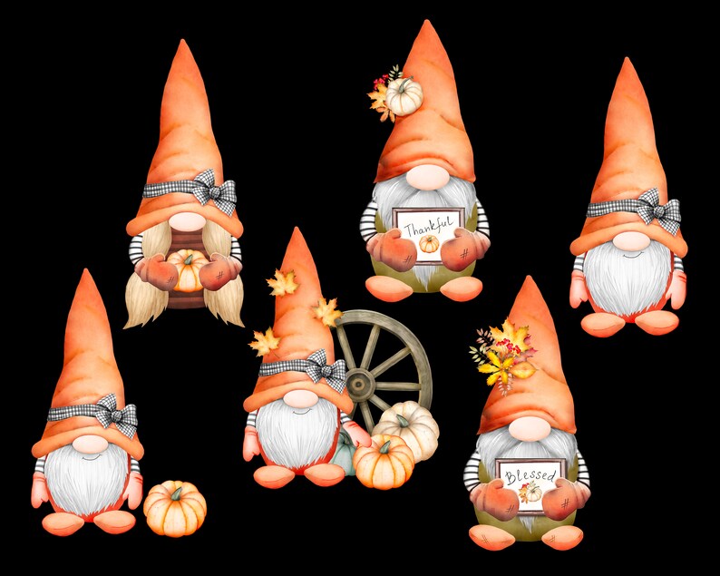 Autumn Gnomes Clipart, Thanksgiving Clipart, Watercolor Clipart, Fall ...