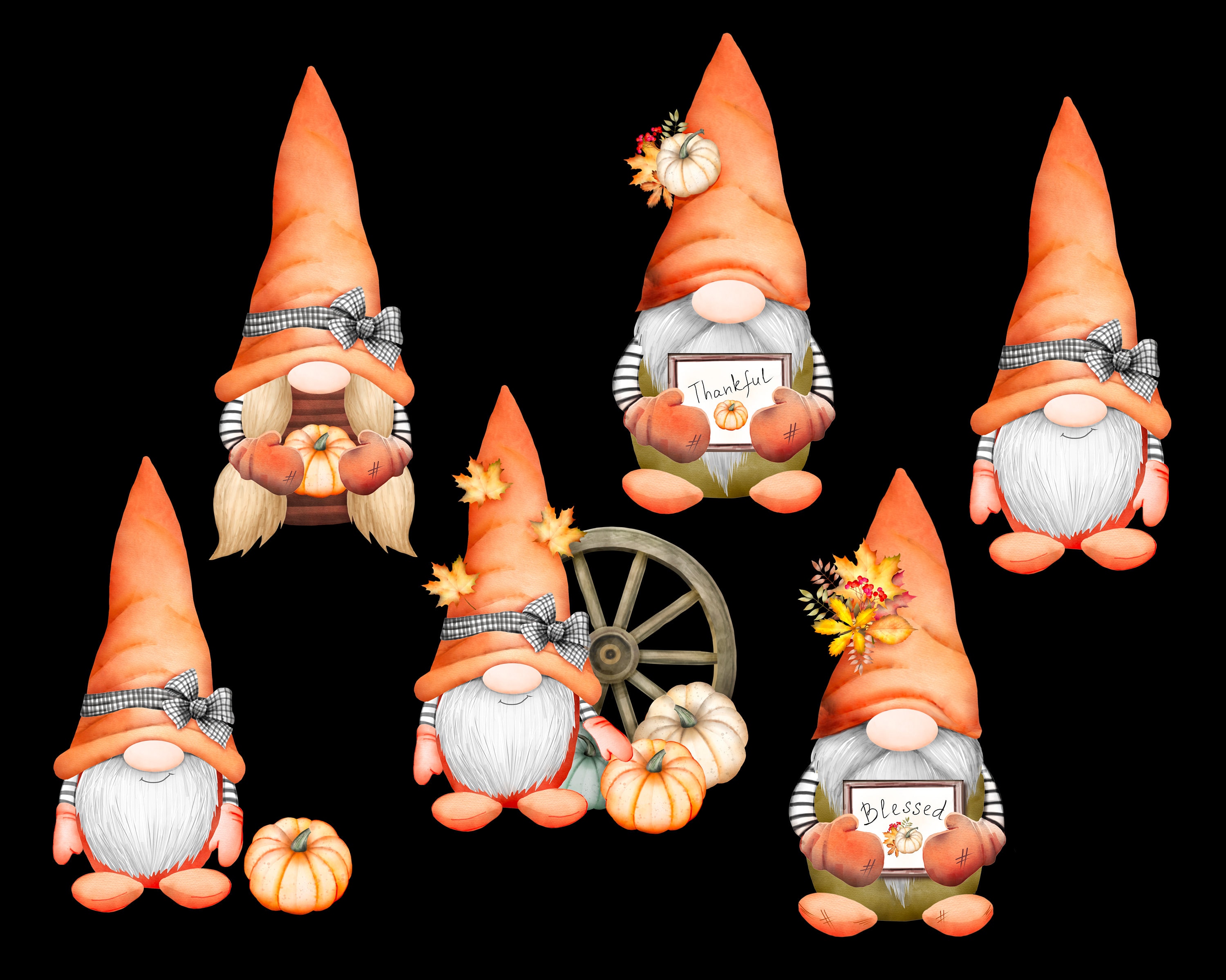 Autumn Gnomes Clipart, Thanksgiving Clipart, Watercolor Clipart, Fall ...