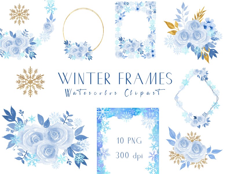 Winter Frames Clipart Snowflakes PNG Floral Frames Clipart - Etsy