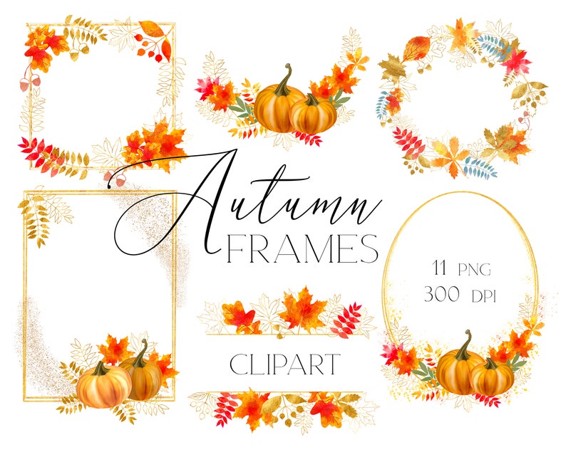 Autumn Frames Clipart Fall Clipart Watercolor Autumn Leaves - Etsy
