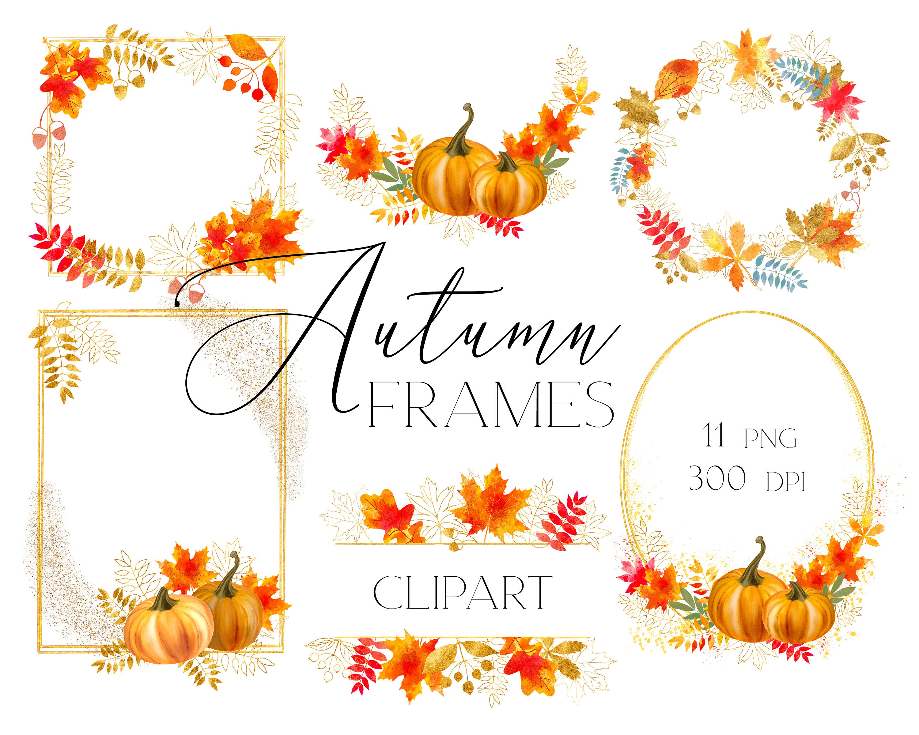 Autumn Frames Clipart Fall Clipart Watercolor Autumn Leaves - Etsy