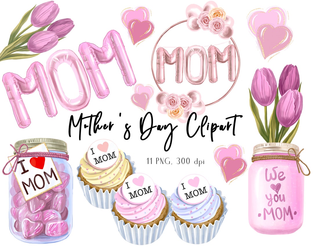 Mother's Day Clipart, Mother's Day Gifts, Spring Clipart, Pink, Cup ...