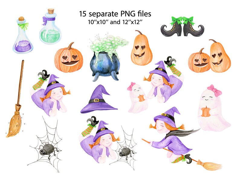 Halloween Clipart Cute Watercolor Clipart Halloween Clipart - Etsy